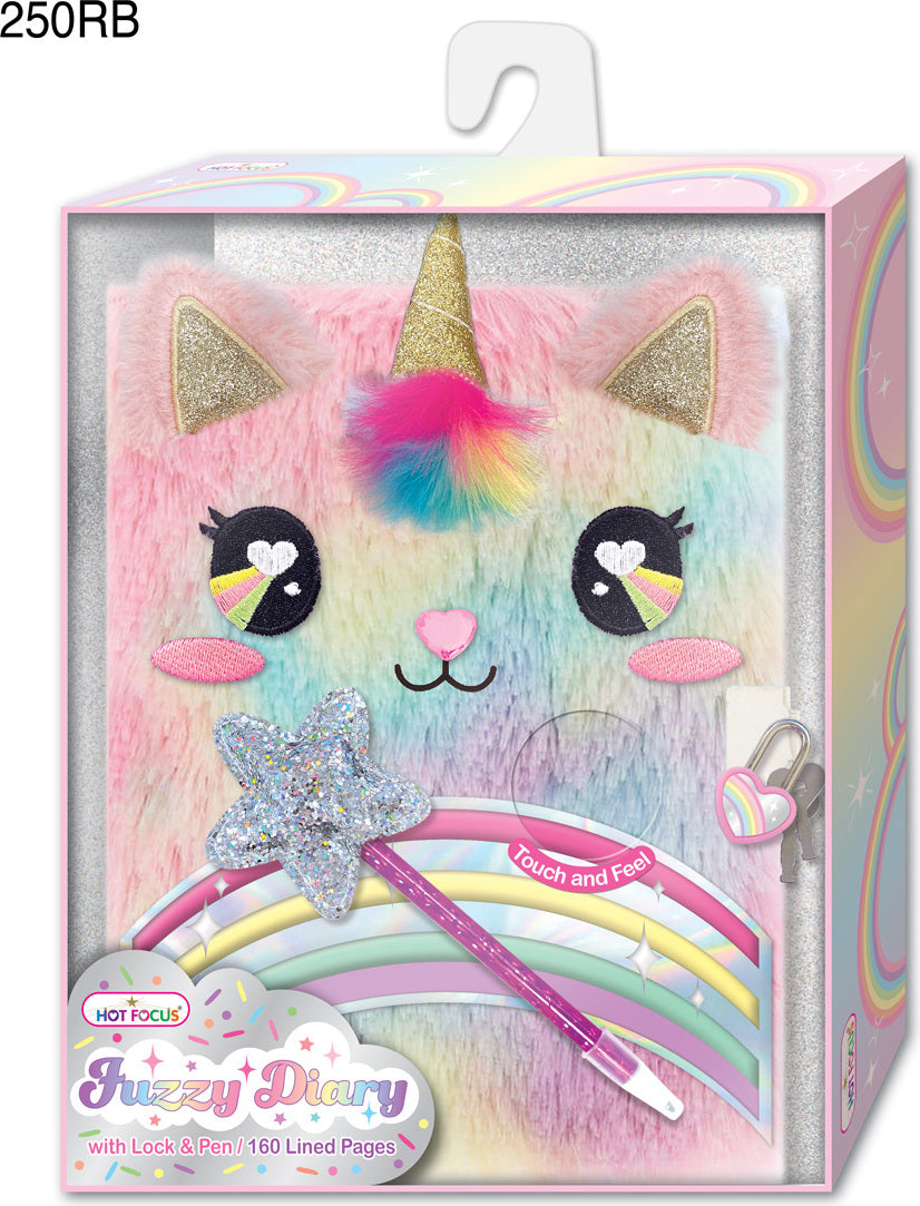Fuzzy Rainbow Unicorn Diary With Lock – Pufferbellies Toys & Books
